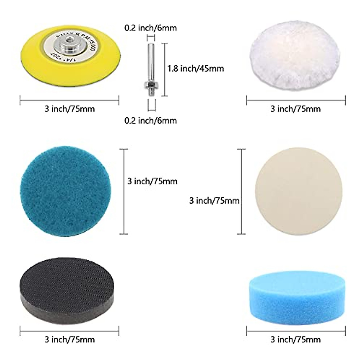 Car Headlight Restoration Kit, 3 Inch Car Polishing Sanding Discs with 1/4 Inch Shank Backing Pad, Scouring Pads, Buffing Sponge Pads, Soft Interface Pad, Woolen Buffer Pads, 41PCS