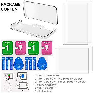 Hard Case Compatible New 2DS XL with 2 Packs Screen Protector, AFUNTA Anti-Scratch Crystal Clear Case, with 4 Pcs Tempered Glass Protective Films for Top and Bottom Screen