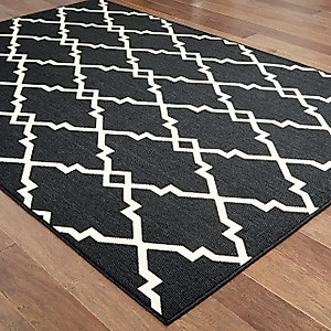 Christopher Knight Home Maitland Lattice Indoor/Outdoor Area Rug, 2ft 3in X 7ft 6in, Black,Ivory