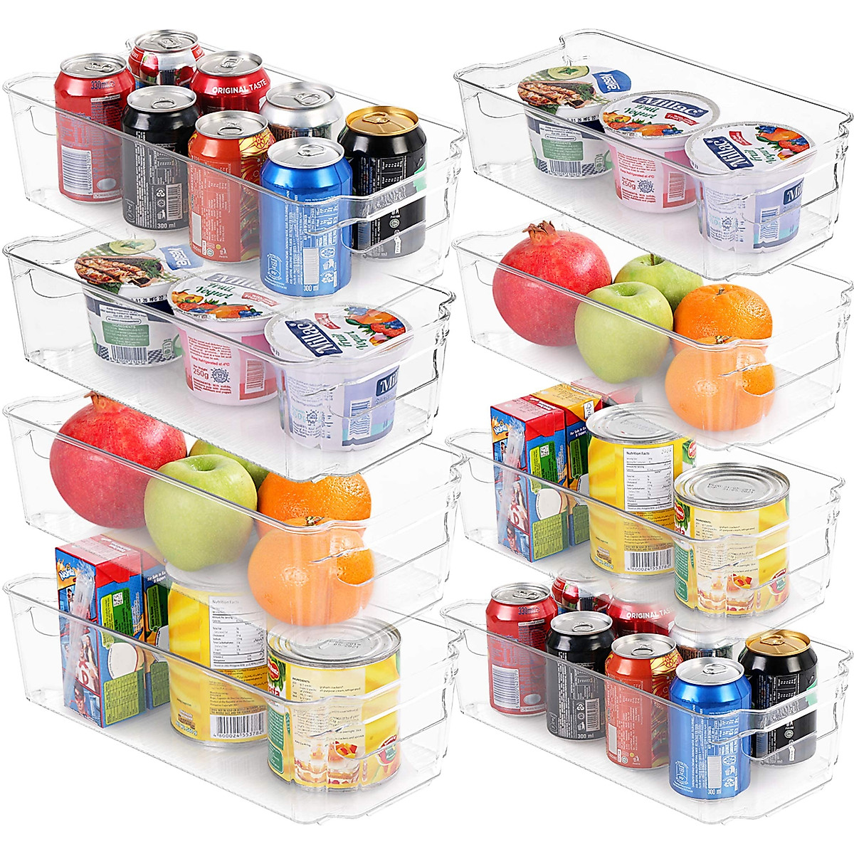 Utopia Home Set of 11 Organizers-8 Pantry Organizers (4 Large & 4 Small Drawers) & 3 Stackable Tea Bag Organizer Box with Clear Top Lids - Plastic Storage Racks for Freezers, Kitchen and Cabinets