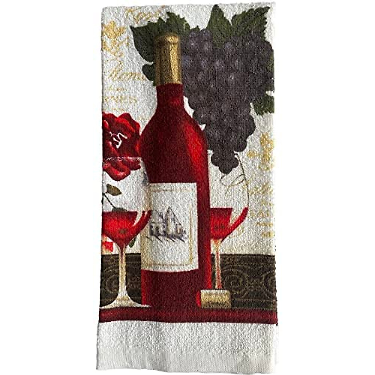Petal Cliff Set of 4, Rose Wine Design with Grape Printed Terry Kitchen Towels Dish Towels for Kitchen Decorative Size: 15 x 25 inch.