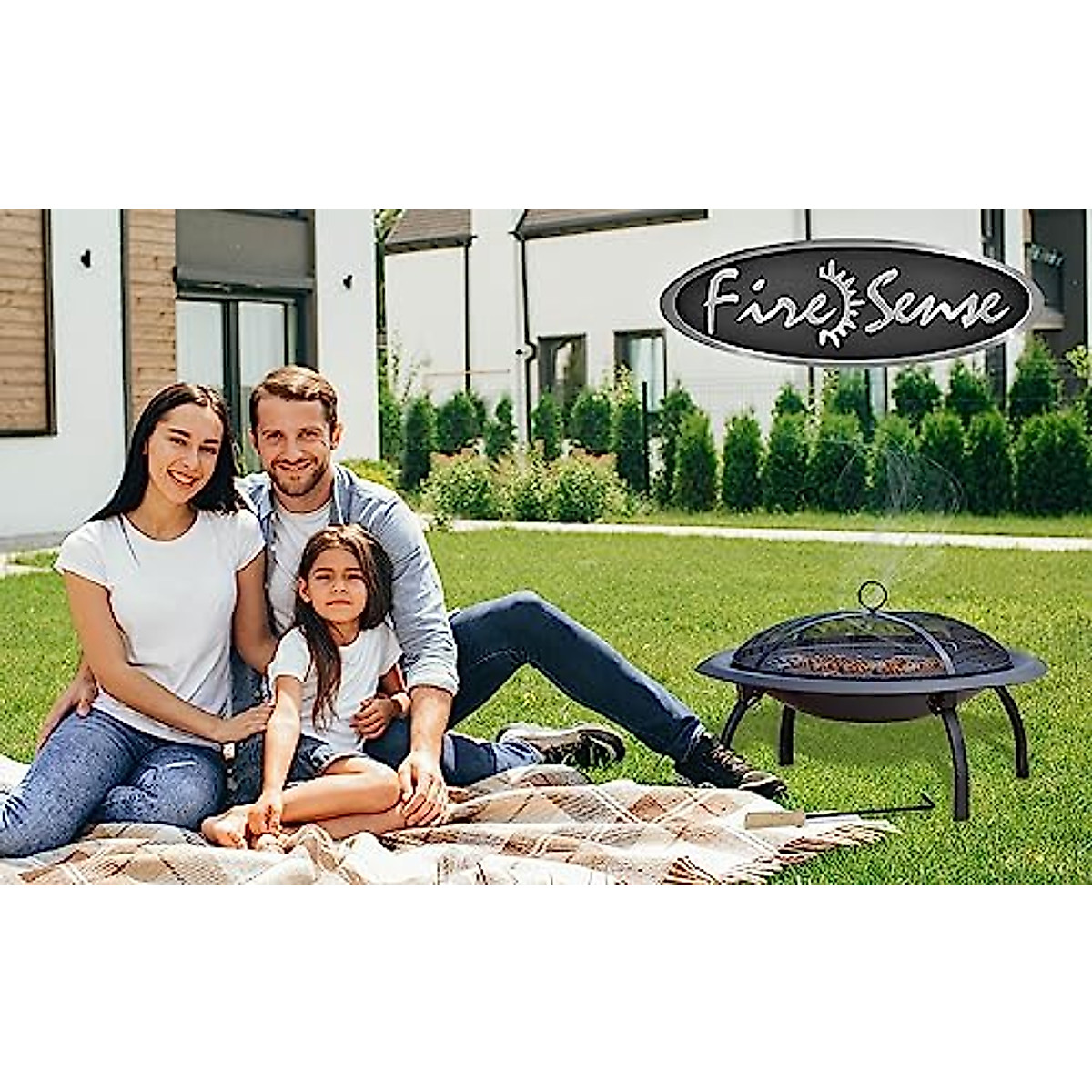 Fire Sense 60873 Fire Pit Portable Folding Round Steel with Folding Legs Wood Burning Lightweight Included Carrying Bag & Screen Lift Tool - Black - 22"