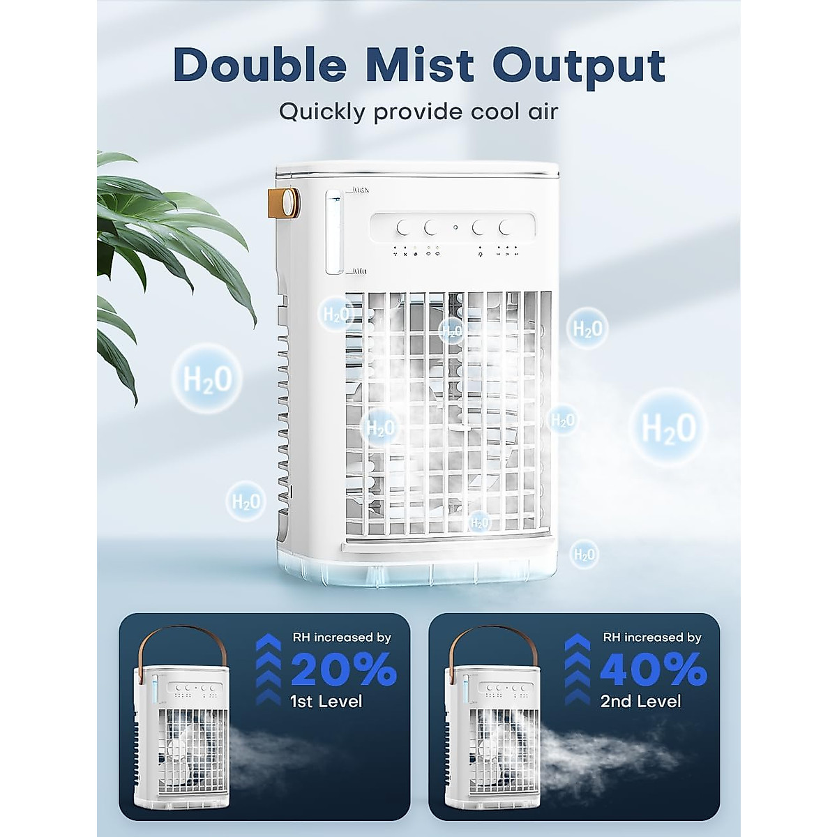 TEMEIKE 4-IN-1 Personal Air Conditioner w/Remote, 2 Ice Packs, 1200ML Tank, 7H Timer for Smart Auto-Off,2 Cool Mist,3-Speed Small Portable Air Conditioner, 7-LED Light Evaporative Air Cooler for Room