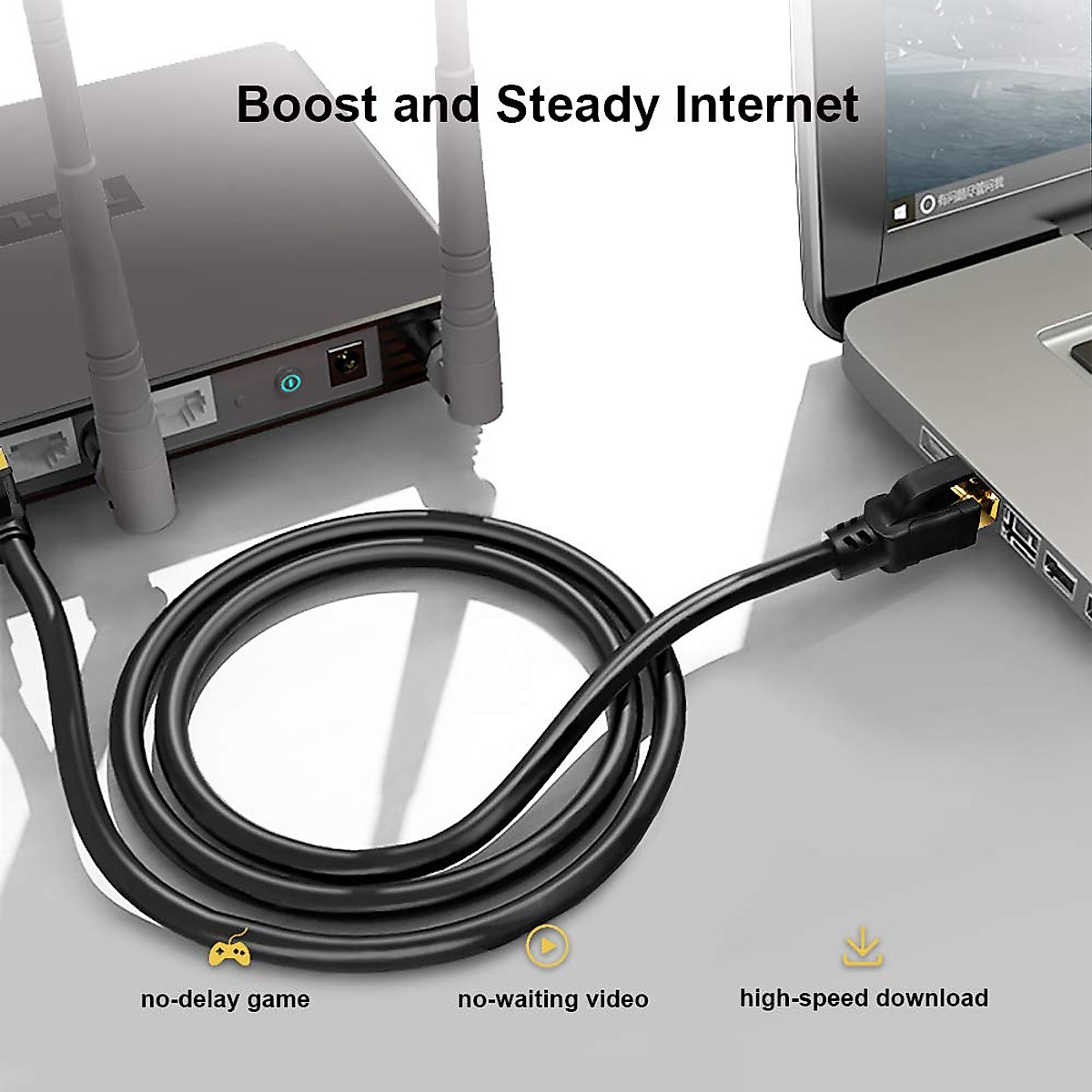 Yauhody CAT8 Ethernet Cable 6FT, High Speed 40Gbps 2000MHz SFTP Internet Network LAN Wire Cables with Gold Plated RJ45 Connector for Router, Modem, PC, Switches, Hub, Laptop, Gaming(6ft/1.83m) Black