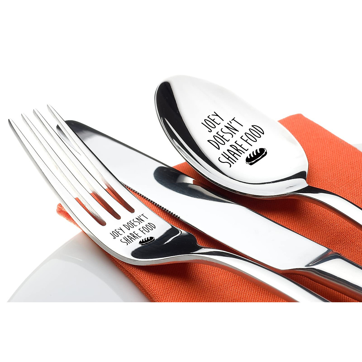 2 Pieces Joey Doesn't Share Food - Engraved Stainless Spoon Fork Set, Kitchen Restaurant Long Handle Dinner Spoop and Fork for Women, Men, Friends, Sister Birthday Christmas Gifts