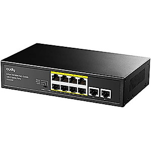 Cudy 8 Port PoE+ Switch with 2 Uplink Ports 120W, 8 10/100Mbps PoE+@120W, Extend/VLAN Mode, 802.3af, 802.3at Standard, Fanless, Watchdog, Plug and Play FS1010P