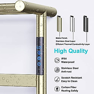 VJASS Towel Warmer,4 Bar Towel Heater Rack with Top Shelf,SUS304 Stainless Steel Brushed Gold, Wall-Mounted Bath Towel Heater for Bathroom