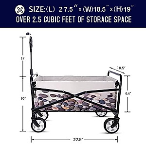 Collapsible Wagon Cart Varied Pebbles on White top View Foldable Utility Wagon Large Capacity Garden Cart with Push Bar for Beach Camp Outdoor Shopping