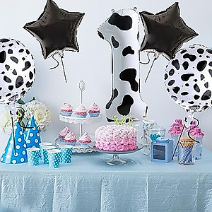 5 Cow Print Balloon Birthday Decorations Supplies,40 Inch Number Balloon 7 White Cow Print Balloons,Western Cowgirl Cowboy Theme Balloons for 7th Birthday Party,Farm Barn Decor for Kids,Baby Shower