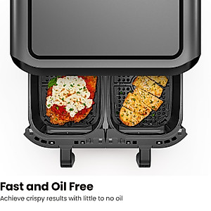 CHEFMAN 6 Quart Dual Basket Air Fryer Oven with Easy View Windows, Sync Finish, Hi-Fry, Auto Shutoff, 2 Independent 3Qt Nonstick Dishwasher Safe Frying Baskets, Digital Double Air Fryer - Black