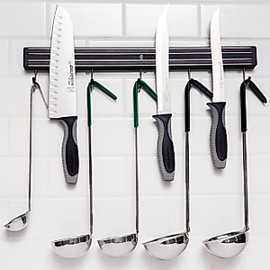 TrueCraftware 18” Magnetic Knife Holder Black with Plastic Base & Two Magnetic Strips for Wall optional hanging hooks -Strong Powerful Knife Rack Knife Strip Storage Display Magnetic Tool Organizer