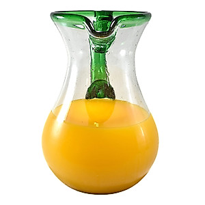MAREY Mexican Glass Pitcher for Water | Blown Glass | Artisan Handcrafted from Mexico (Green Rim, 77 Fl. Oz.)
