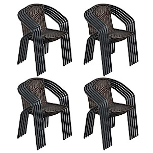 Tangkula Patio Rattan Dining Chairs, No Assembly All-Weather Wicker Stackable Chairs with Curved Backrest and Armrests, Outdoor Bistro Chair Set for Backyard, Garden, Poolside (20, Brown)