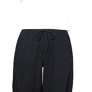 INVACHI Men's Linen Harem Capri Pants Lightweight Elastic Waist Casual Baggy Pants Beach Yoga Trousers J-black