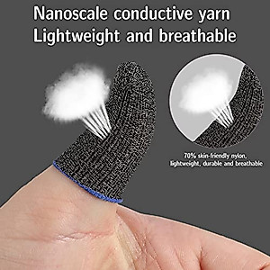 QUEEN KING 30 Pieces Gaming Finger Sleeves, 0.15mm Superconducting Nanofibers Silver Fiber Finger Sleeve, Anti-Sweat Breathable Finger Covers with a scrub box for All Touchscreen Devices