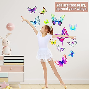 12pcs Large Glow in The Dark Stickers of Butterflies, Removable Reusable on Textured Wall, Wall Decals for Girls Bedroom, Waterproof Premium Butterfly Wall Décor, Unique Gifts for Girls Kids & Teen