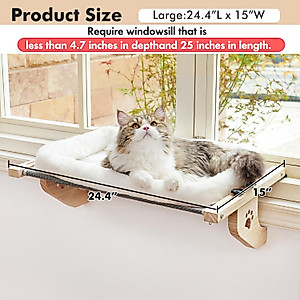 AMOSIJOY Cat Sill Window Perch Sturdy Hammock Seat with Cushion Bed Cover, Wood & Metal Frame for Large Cats, Easy to Adjust Windowsill, Bedside, Drawer and Cabinet(Cushion Bed)