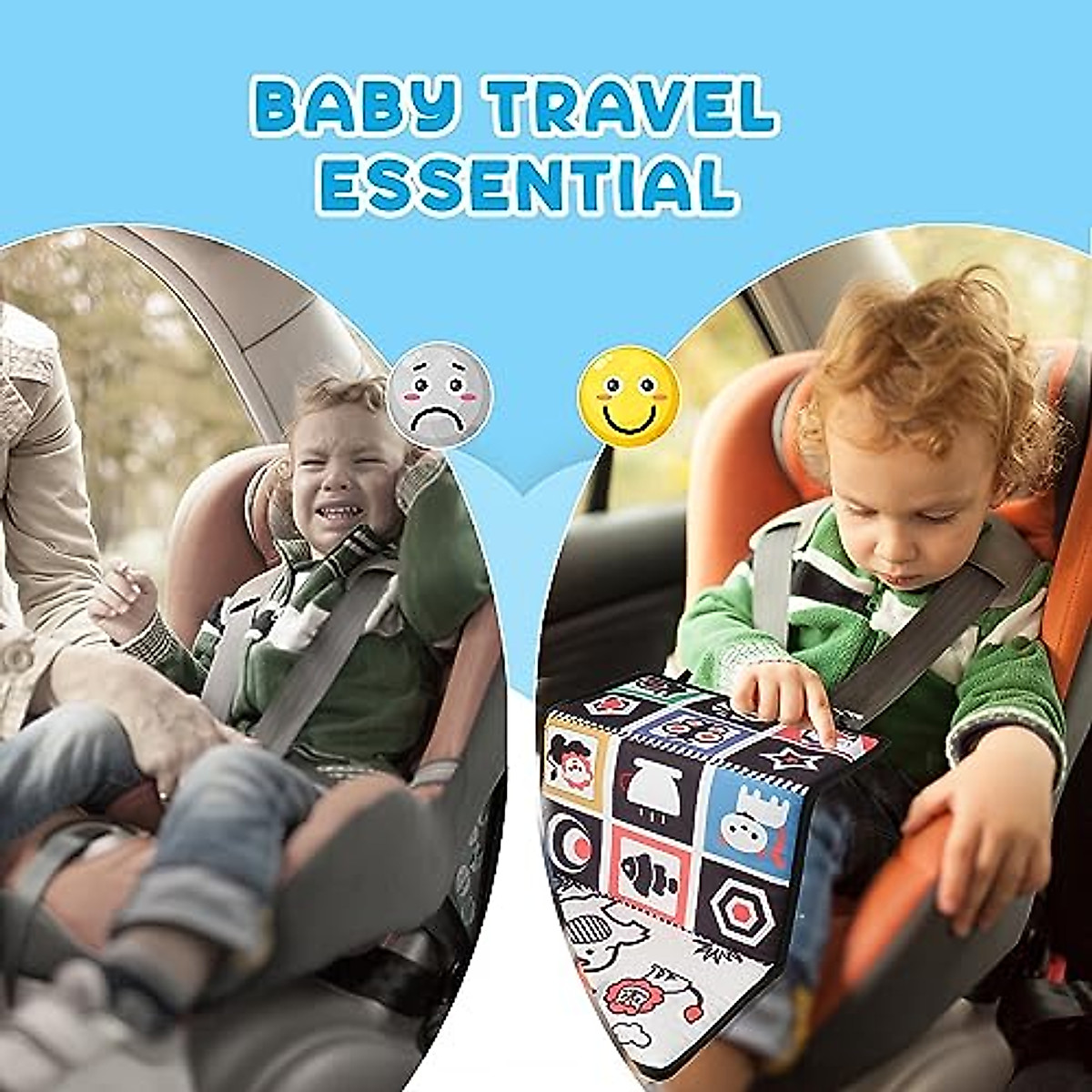 Baby Toys Tummy Time Mirror: Infant Black White high Contrast Sensory Toy with Crinkle Book 0 3 6 9 12 18 Month Old Newborn Montessori Activity Babies Gifts for Boy Girl 0-6 6-12 Months
