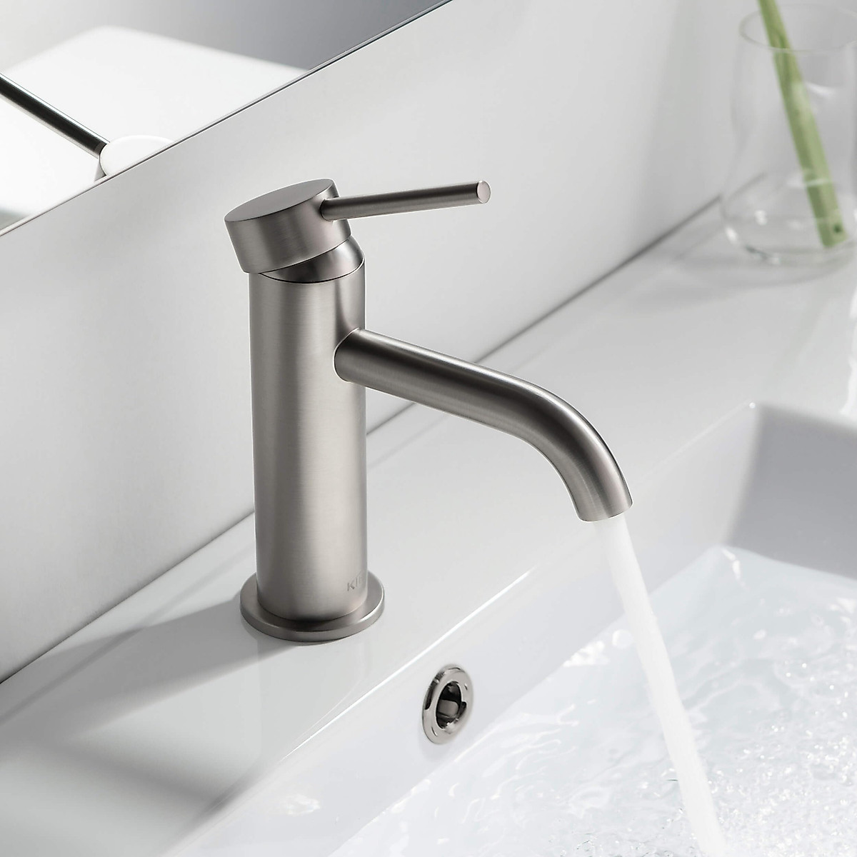 KIBI Circular Single Handle Bathroom Vanity Sink Faucet with Pop Up Drain | Solid Brass Lavatory Faucet with Water Supply Hose | Durable and Corrosion-Resistant | Brushed Nickel, KBF1008