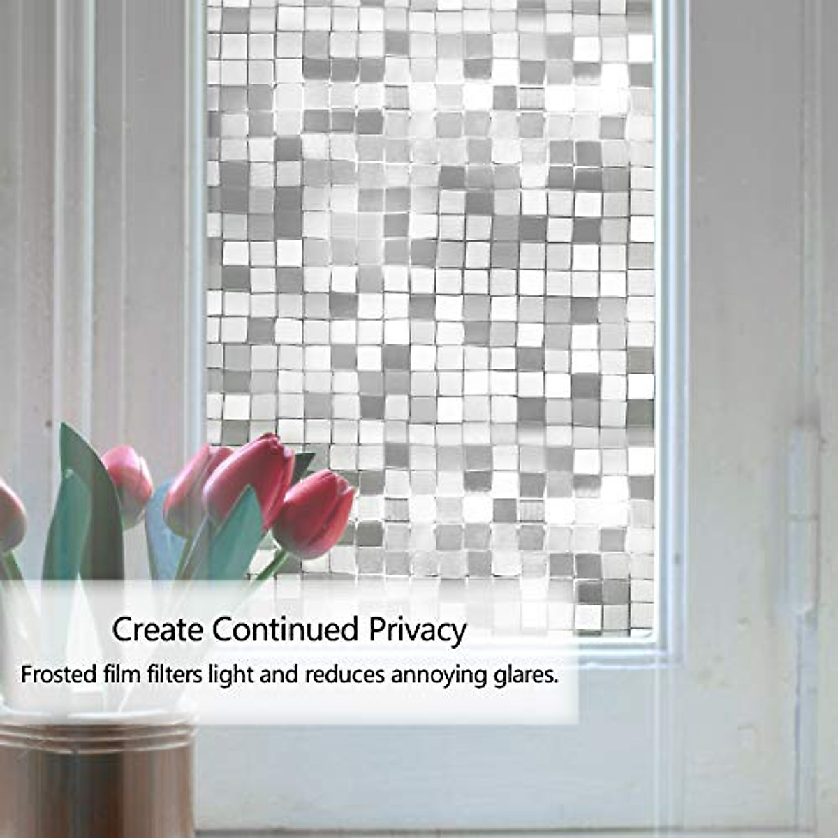 Yenhome Frosted Window Film Privacy Static Cling Window Film Decorative Window Film 3D Mosaic Window Sticker Sun Blocking Anti UV Glass Film for Door Bathroom Home Office Heat Control 17.7x118 inch