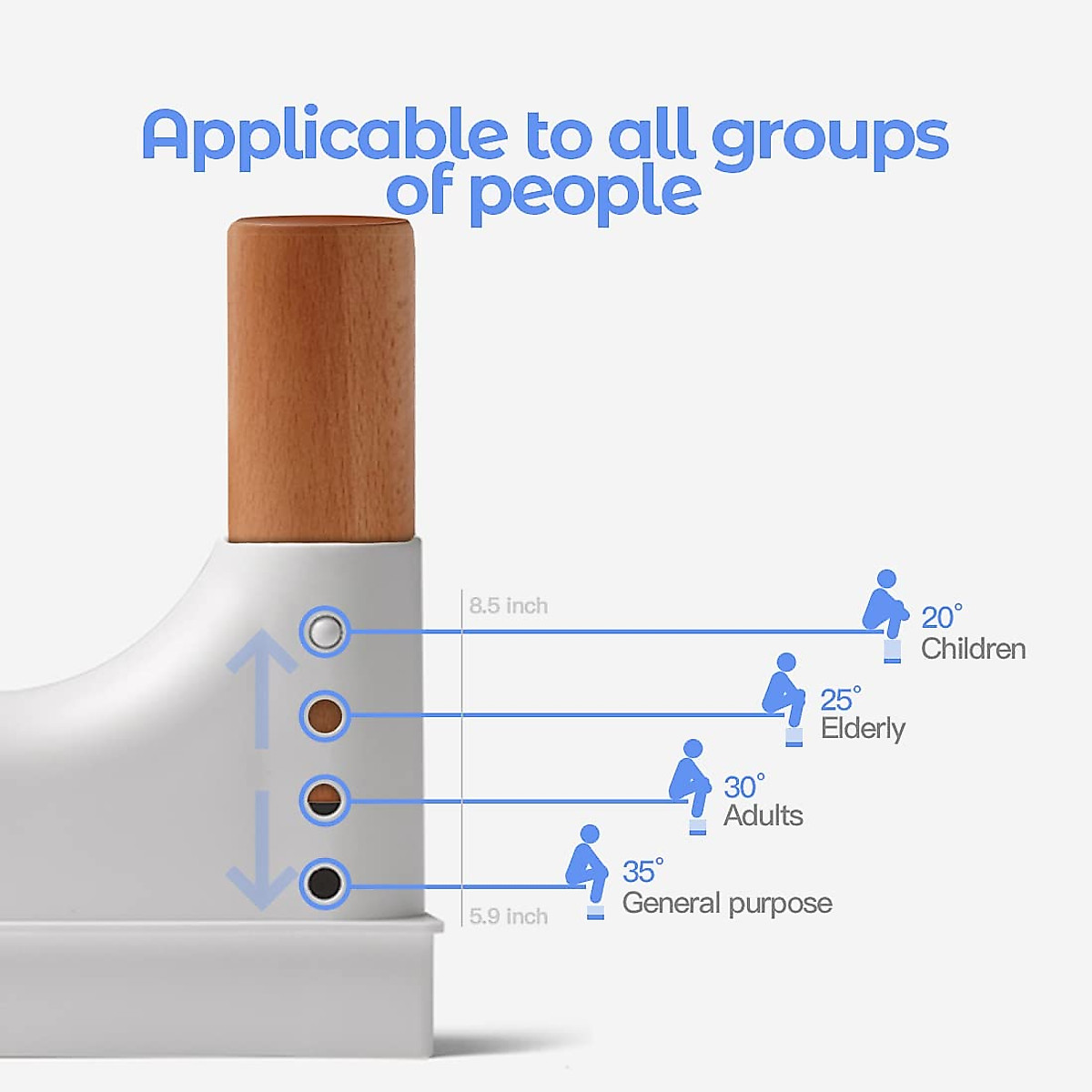 Poop Stool Toilet Stool Adults for Bathroom, 5.9" to 8.5" Adjustable Height Toilet Stool Squat Adult (White, Beechwood Feet)