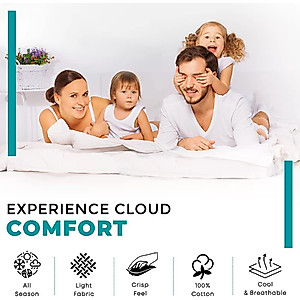 Feather & Stitch Softest 100% Cotton Sheets, 300 Thread Count Percale Weave Bedding, 16" Deep Pocket, Cooling Sheets, Breathable Bed Set, Hotel Premium Quality (Queen, Grey)