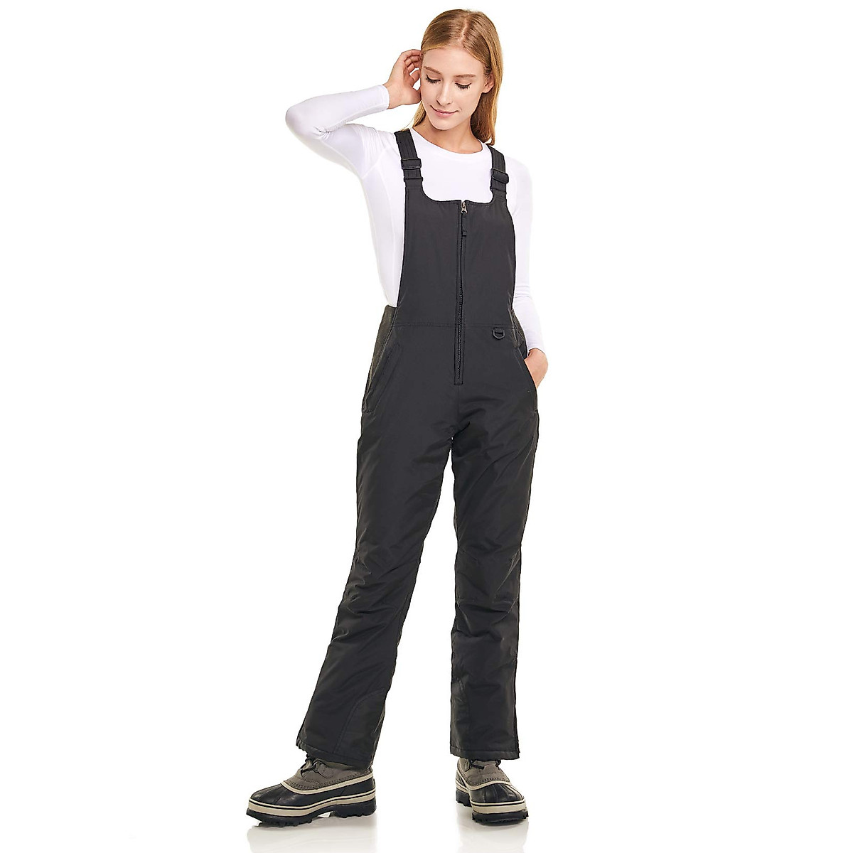 TSLA Women's Winter Snow Bibs, Waterproof Insulated Snowboard Overalls, Ripstop Ski Pants, Winter Snow Bib Black, X-Large