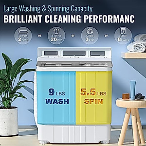 Superday Portable Washer and Dryer, 17.6LBS Small Washing Machine and Spin Dryer Combo, Compact Mini Twin Tub Washing Machine for Apartment, Dorms, RV, Camping, Laundry, College Rooms, Grey