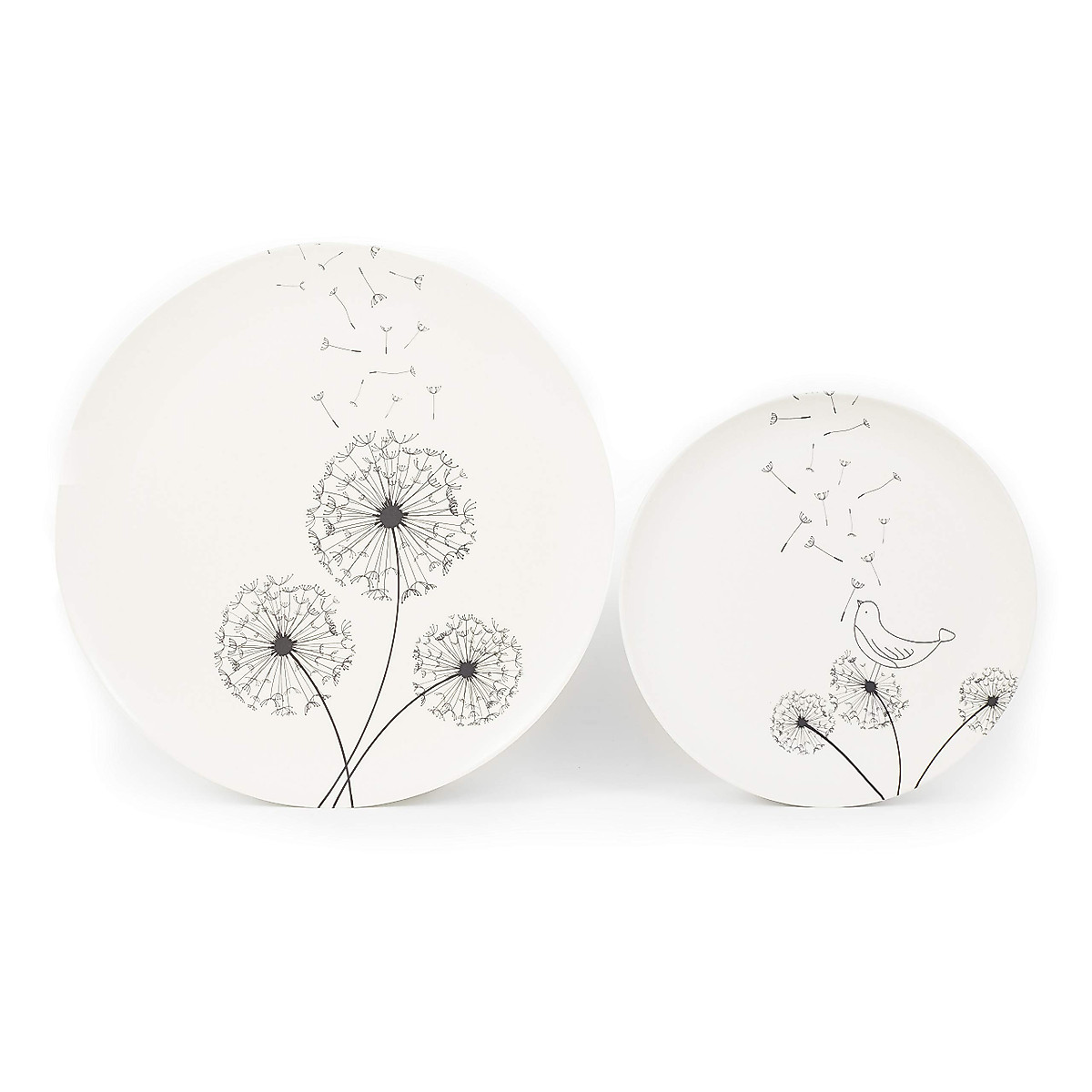 Aquaterra Living Ecofriendly Dinner Plate Set with Dandelion Designs- Set of 6, 10" indoor or outdoor plates