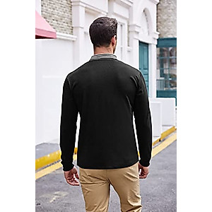 COOFANDY Men's Long Sleeve Polo Shirt Striped Collar Casual Slim Fit Cotton Polo T Shirts