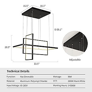 Leniure Black Square Cube LED Light Pendant Lamp Chandelier Lighting Fixture 34" Wide 16" Deep 20" High, Warm White 3000K