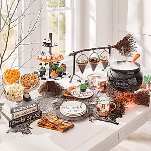 JHLIA Halloween Broomstick Snack Bowl Stand with Removable Basket Organizer, Witch Broom Fruit Baskets Holder Party Bowl, Candy, Dessert Salad, Creative Christmas Decorations Wedding Party Decor (A)