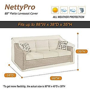NettyPro Outdoor Sofa Cover Waterproof 3-Seater Patio Couch Cover, Patio Furniture Deep Lounge Sofa Covers with Air Vent and Handle, 88" W x 38" D x 35" H, Beige