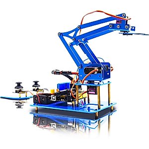 KEYESTUDIO Robot Arm Starter Kit for Arduino,4DOF Electronic Coding Robotics Arm DIY Set for Kids Adults to Learn Robotics,Support PS2 Joypad Control,Remote Control by Android/iOS APP