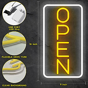 Neon Open Sign, Open Sign Led, 9" x 16" Dimmable Open Sign, Ultra Bright Open Signs for Business, USB Powered Led Light Sign for Party Bar Stores Wall Decor