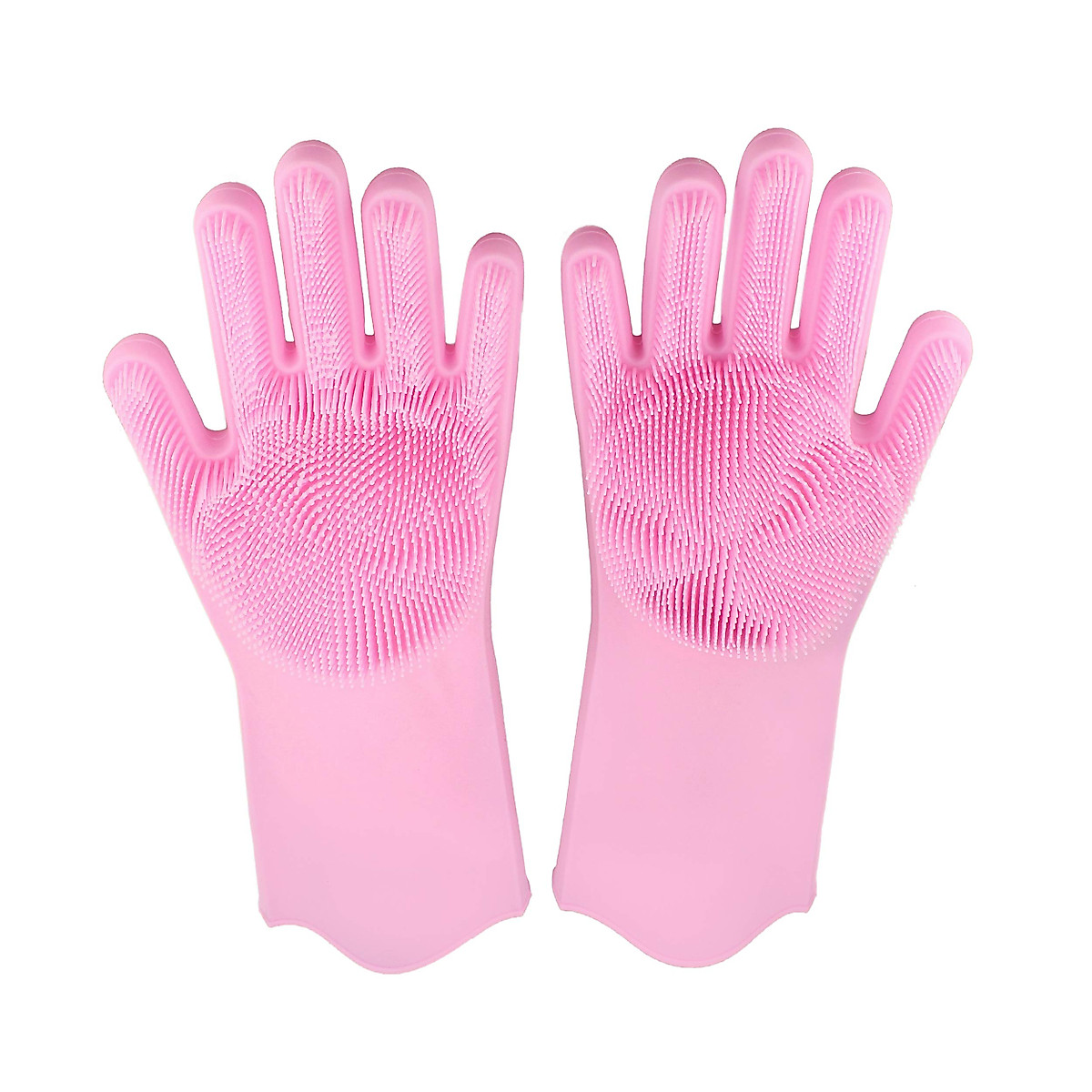 7Penn Reusable Dishwashing Gloves with Scrubber Bristles, Pink - Silicone Scrub Dish Cleaning Gloves for Men and Women