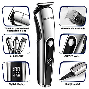 PRITECH Hair Clippers for Men Nose Hair Trimmer Micro Shavers 3 in 1 Mens Grooming Kit Cordless & Rechargeable Electric Hair Trimmer Led Display with T Blade Trimmer Cutting IPX6
