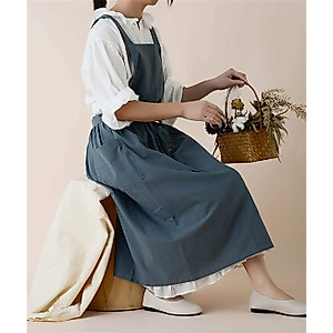 Achsoo Waterproof Women Florist Apron Gardening Coffee Shops Kitchen Apron for Cooking Baking Cleaning Restaurant Stylish Design Apron with Pockets (Blue-A)