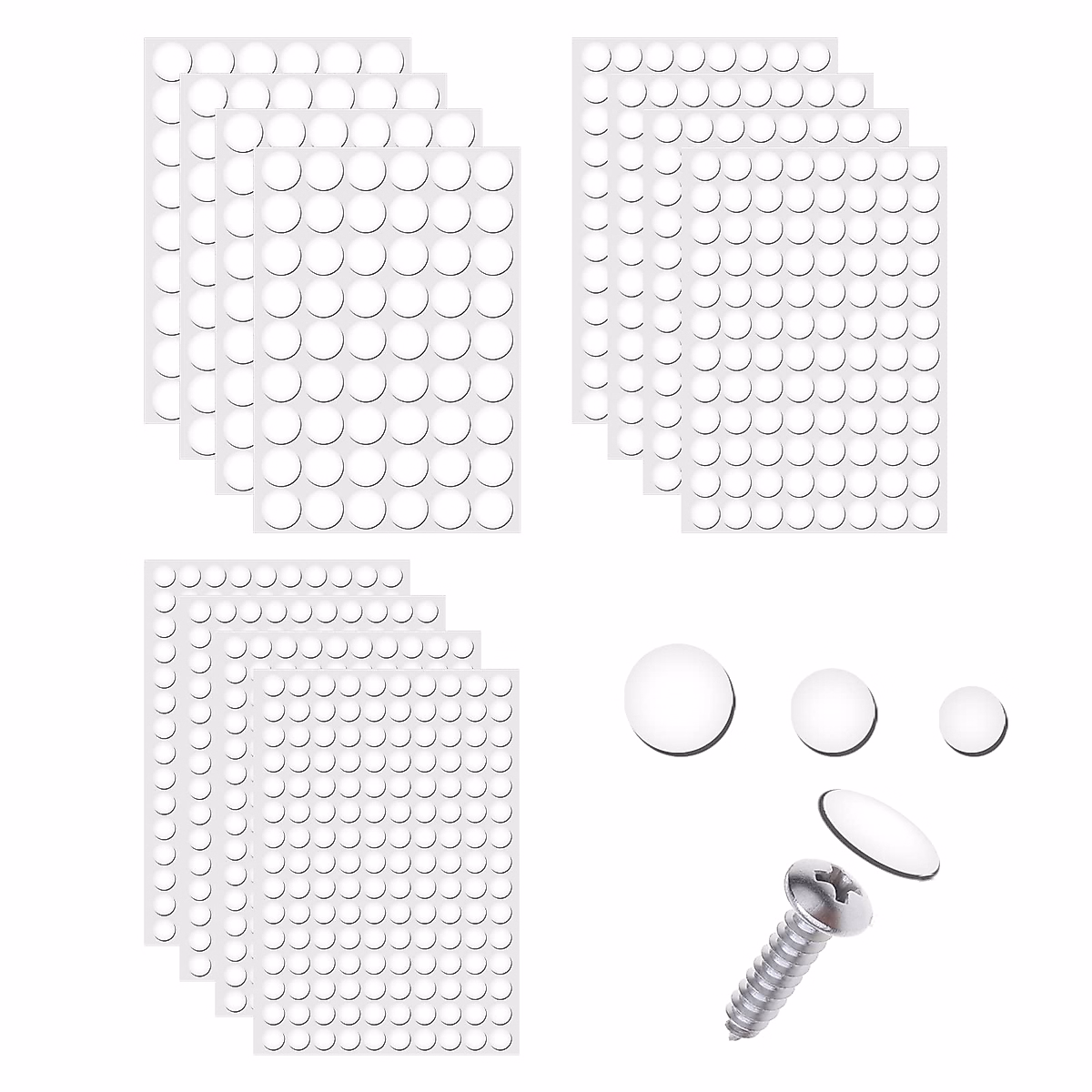 12 Sheets / 1160pcs Screw Hole Cover Stickers, Self-Adhesive Screw Caps Stickers Dustproof Cabinet Hole Cover Sticker for Wardrobe Kitchen Bookcase Wood Furniture (White)