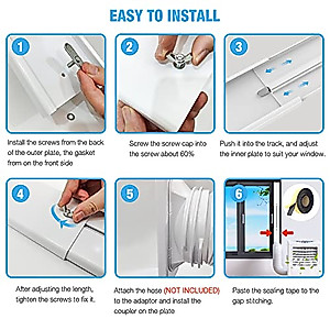 Portable AC Window Vent Kit with 5.1" & 5.9" Universal Hose Adapter, YJHome Air Conditioner Window Seal Kit with 3 Adjustable Slide Seal Plates, Portable Air Conditioner Window Kit for Sliding Window
