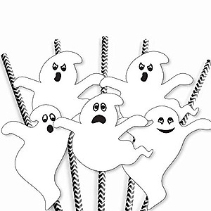 Big Dot of Happiness Spooky Ghost - Paper Straw Decor - Halloween Party Striped Decorative Straws - Set of 24
