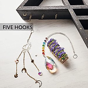 Sysnocon Triangle Crystal Shelf Display with Hooks, Moon Shelf for Witchy Room Decor Triangle Shelf for Crystal Stones Display, Crystal Holder Crystal Organizer Shelf for Living Room, Bed Room