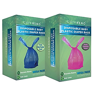 Baby Disposable Plastic Diaper Bags 1000 Count (500 Lavender Scent, 500 Fresh Baby Powder Scent) Easy Tie Handles Diaper Sacks or Pet Waste Bags (1000 Bags)