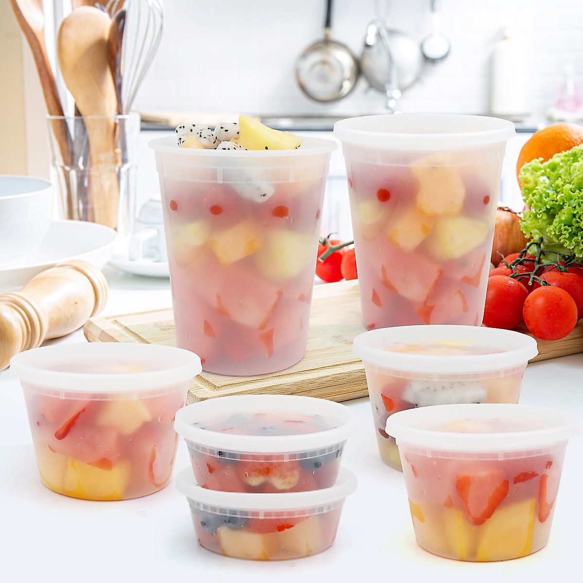 WGCC Deli Containers with Lids 48 Sets- Disposable Soup Containers with Lids 8oz, 16oz, 32oz - Plastic Containers with Lids, Food Containers with Leakproof, BPA Free/Microwave/Freezer/Dishwasher Safe