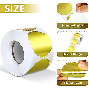 Outus 500 Pieces Certificate Wafer Embossing Seal Stickers Gold Starburst Labels Stickers with Serrated Edge for Envelopes Business, 2 Inch Round Gold