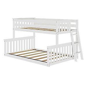 Max & Lily Twin Over Full Low Bunk with Angled Ladder on End, White