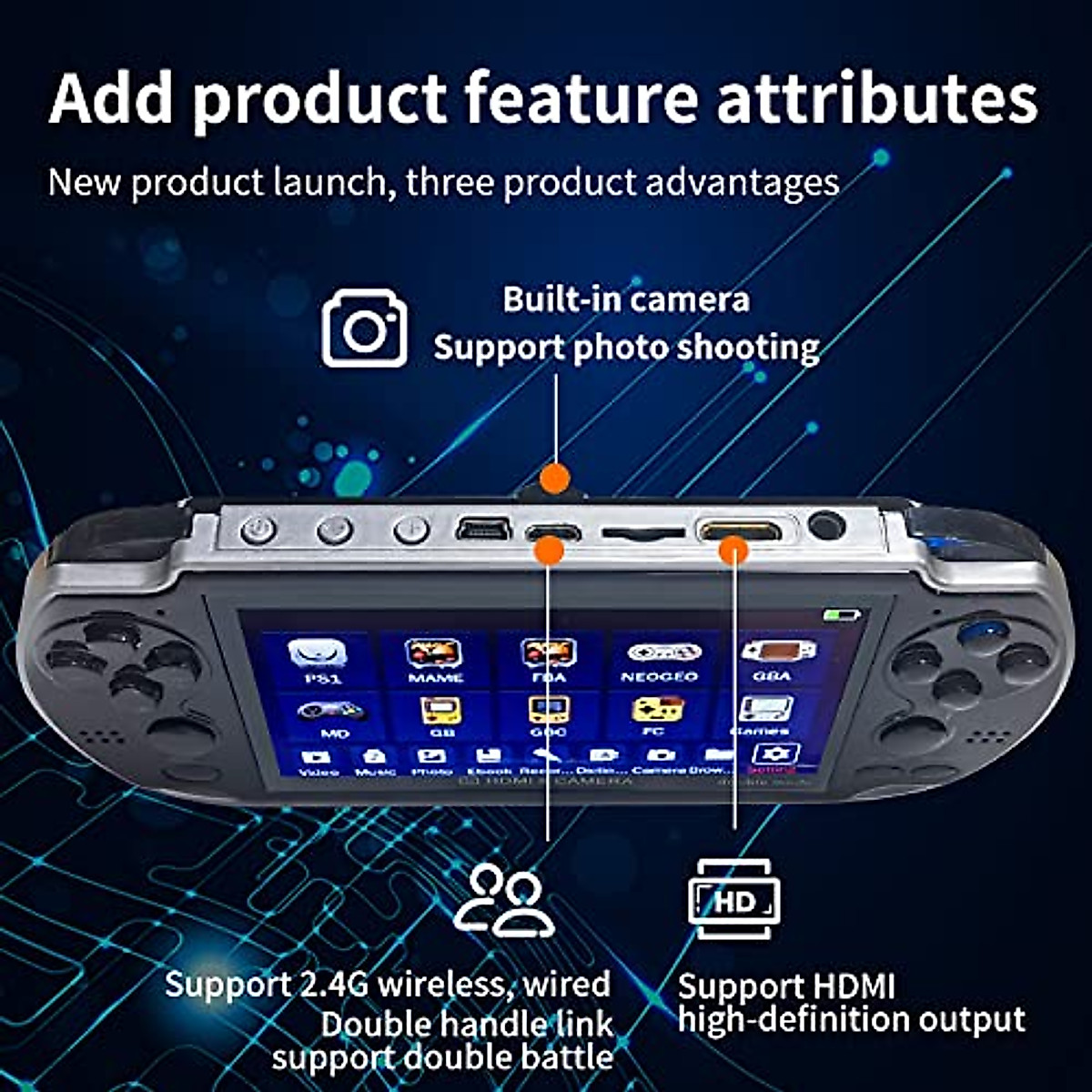 DREAMHAX X7 Plus Handheld Game Console with Preload 10000 Games, Portable Video Games Support HDMI Output & Double Player, Classic Arcade Retro Game Player Gameboy Gift Present (4.3" Screen Black)