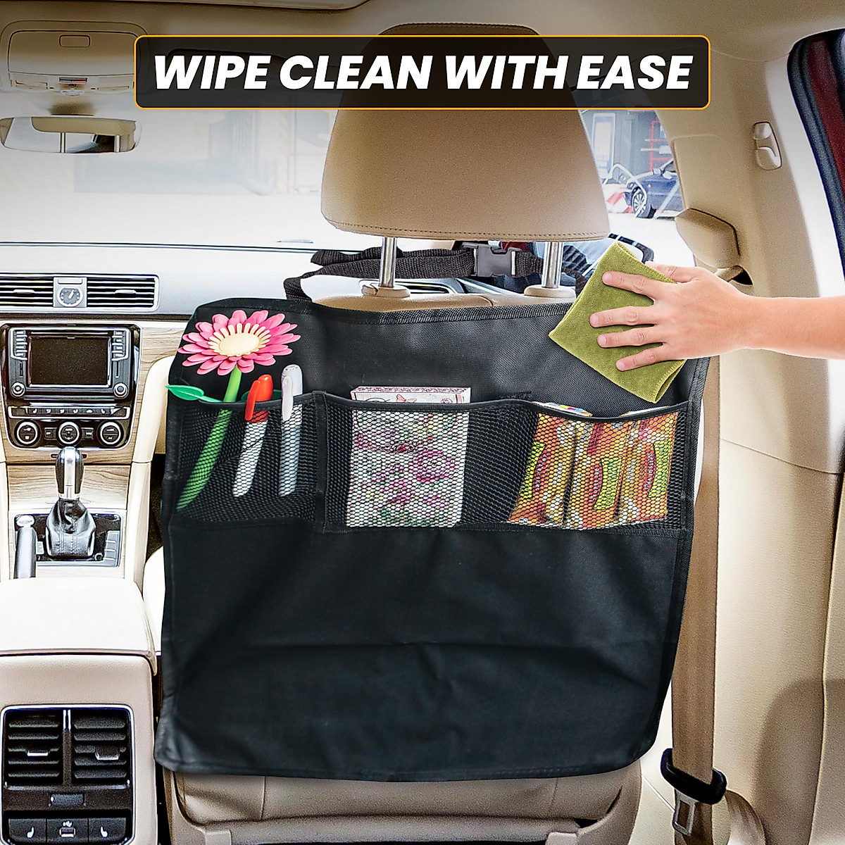 EcoNour Car Seat Cover for Kids (2-Pack) | Premium Waterproof Fabric Back Seat Cover | Car Kick Mats with 3 Pocket Protector | Essential Car Seat Protector for Child Car Seat | Car Seat Protector