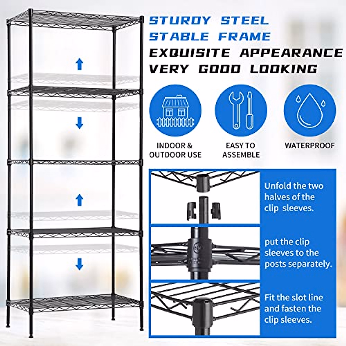 BLKMTY 5-Tier Wire Shelving Unit Metal Storage Shelf 24"x14"x60" Heavy Duty Metal Storage Rack Sturdy Wire Rack for Kitchen Bathroom Garage Shelf Pantry Organization Utility Shelves, Black