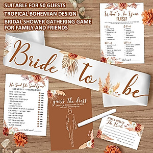 Levfla Boho Bridal Shower Games - Set of 6 (50 pcs Per Game), with Tropical Bohemian Bride to Be Sash + 4 PCS Marker Pens, Suitable for Pampas Bridal Shower, Terracotta Bachelorette Party
